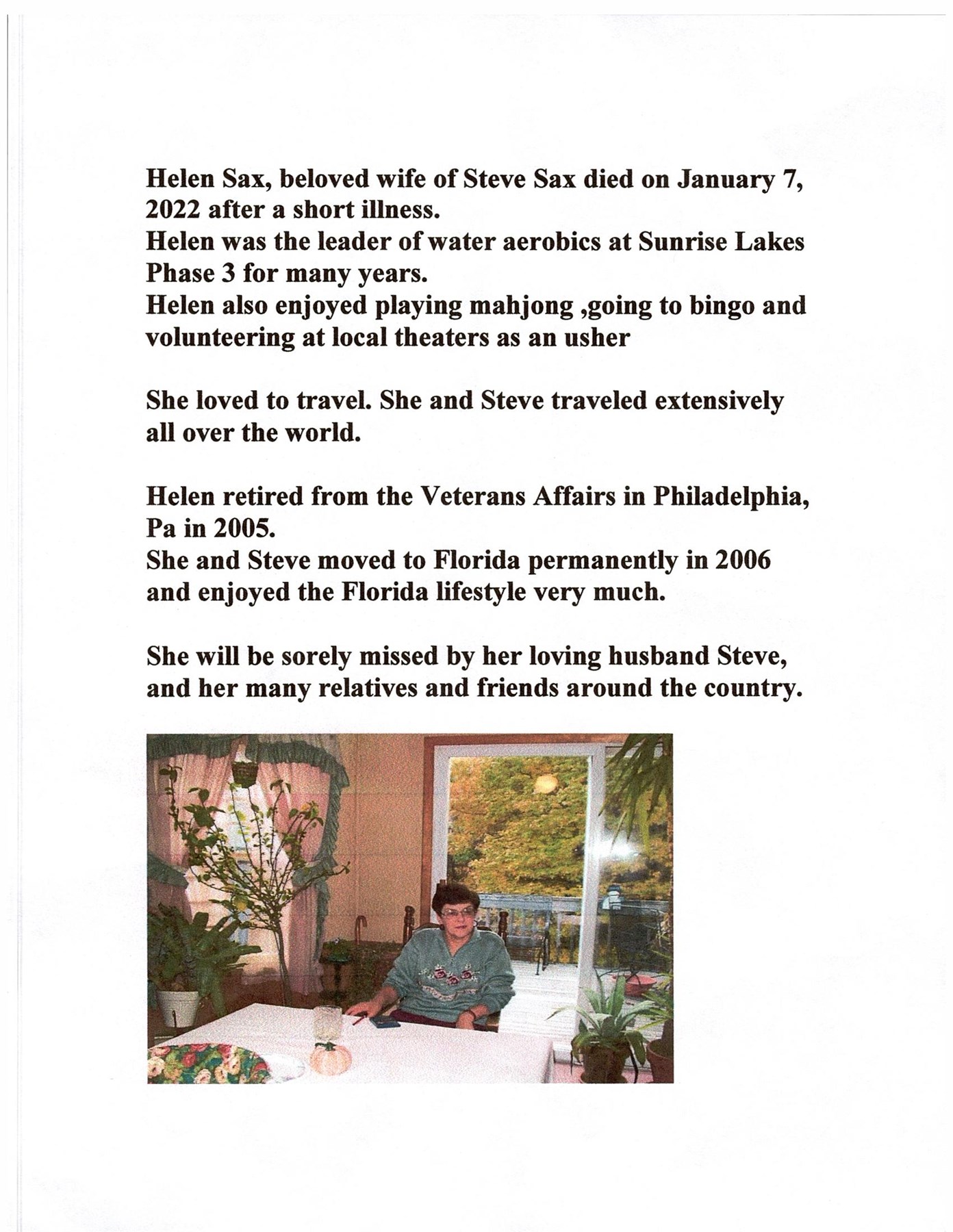 Helen G. Sax Obituary - Fort Lauderdale, FL