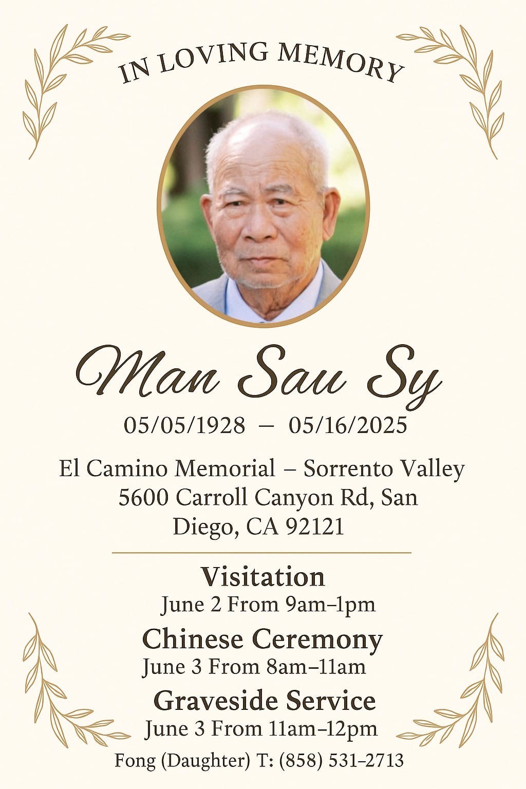 Man Sy Obituary - San Diego, CA